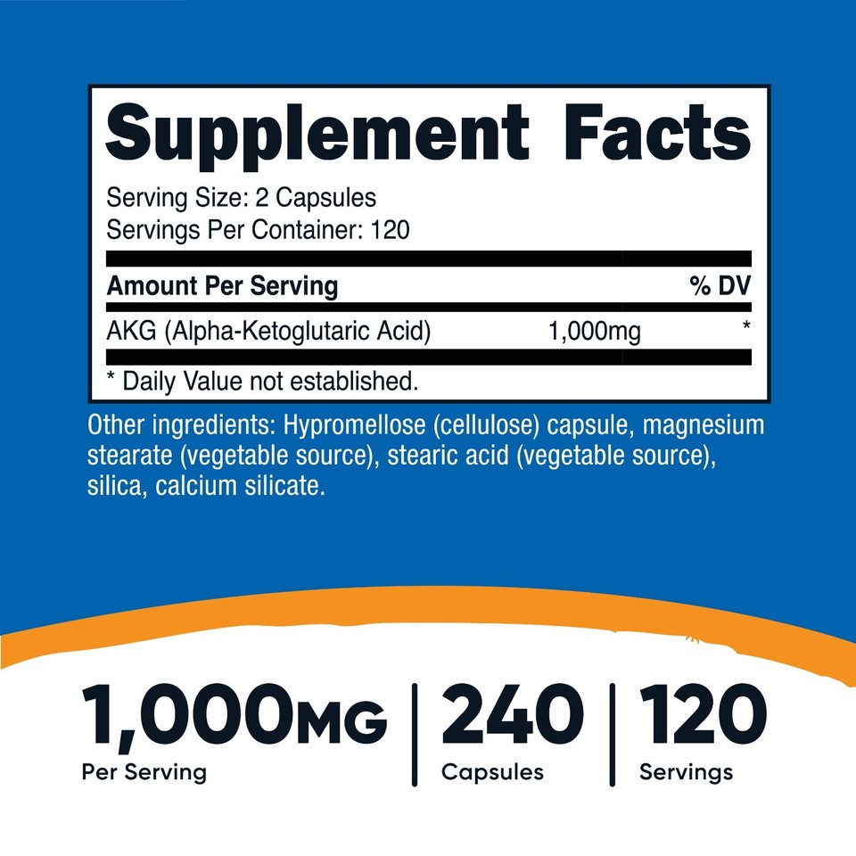 Nutricost AKG Alpha Ketoglutaric Acid Supplement 1,000 mg, 240 Capsules ...