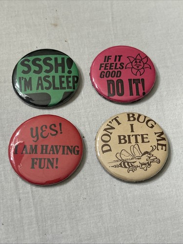 Lot Of (4) Vintage 80s Pinback Pin Buttons Excellent Condition 2" Funny ...