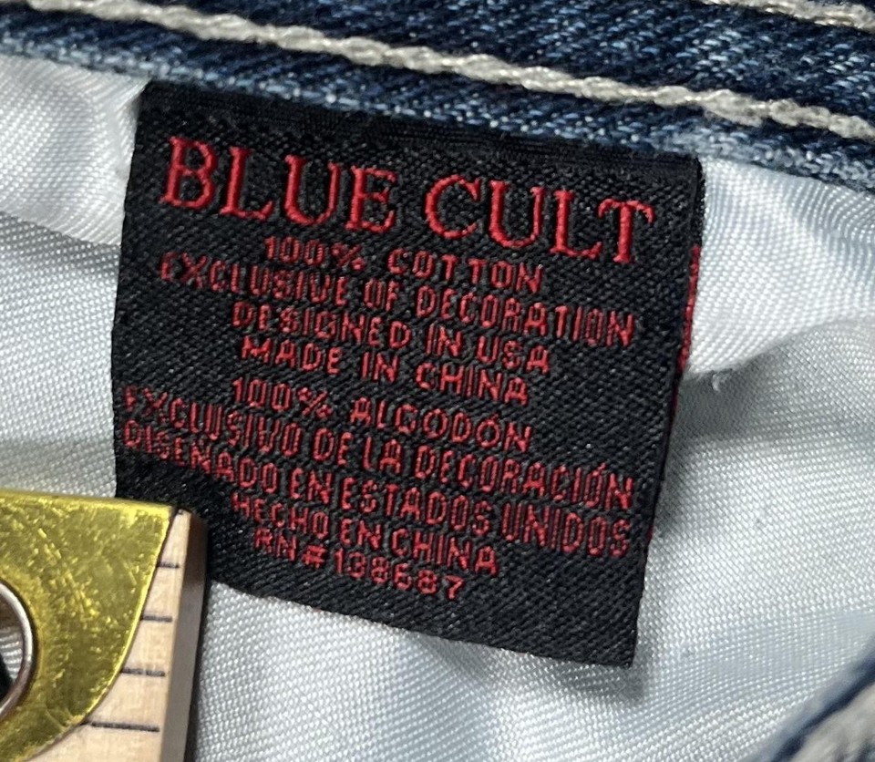 Blue Cult Jeans Mens 40 Blue Straight Leg Embroidered Back Pocket Denim ...
