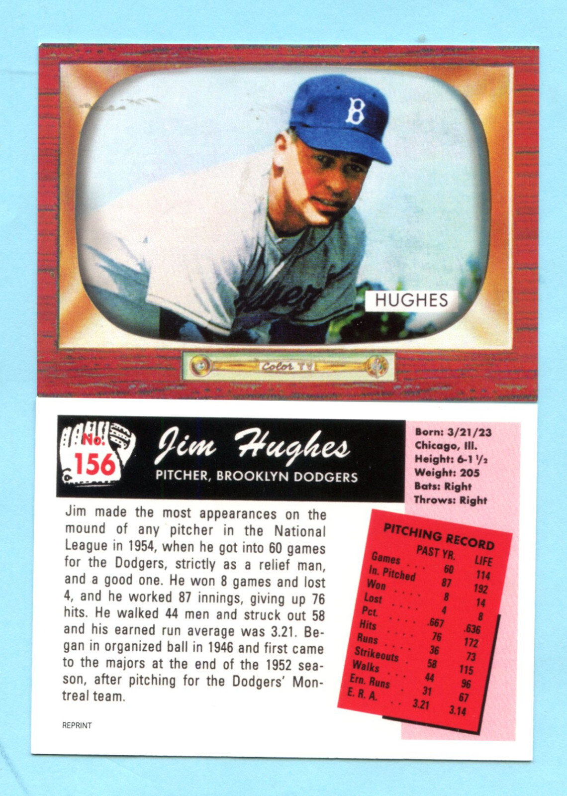 2023-1955 Style Collector Card - # 156 Jim Hughes - Brooklyn Dodgers | eBay