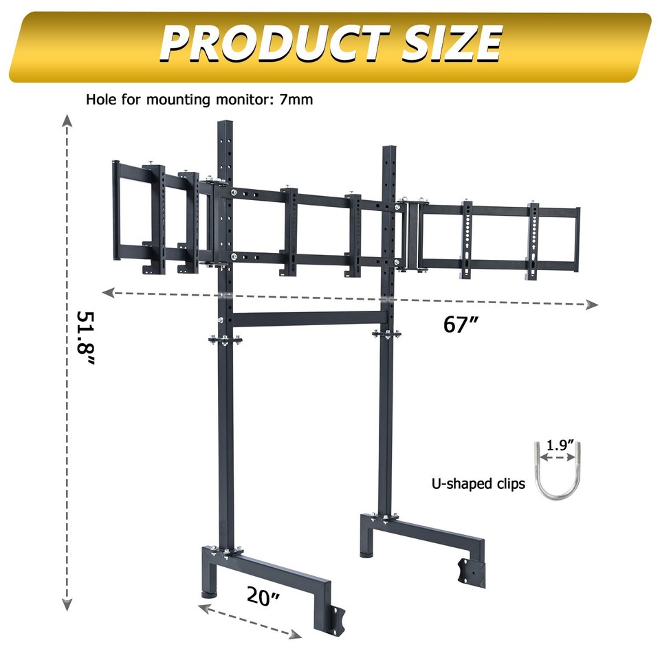 Dardoo Triple Screen Monitor Stand For 50mm Round Tube Racing Simulator ...