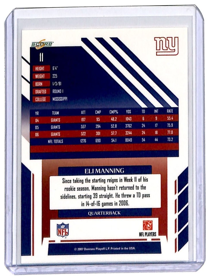 2007 Score Eli Manning #11 | eBay