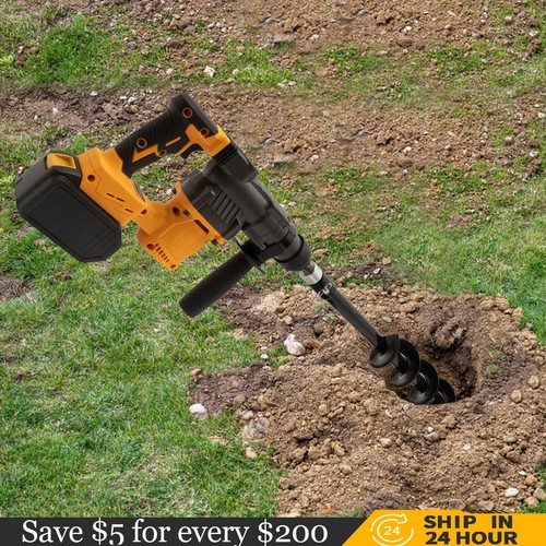 21V Cordless Earth Auger Rotary Hammer Drill Post Hole Digger w/ 80cm ...