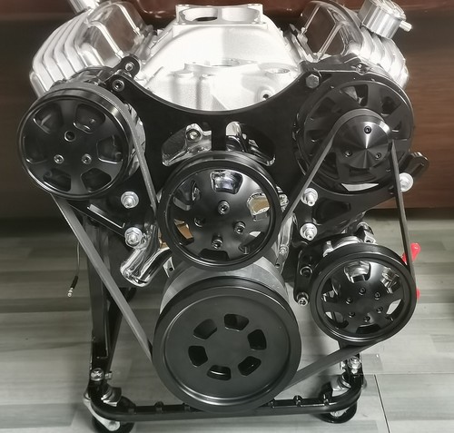 Chevy SBC 350 Aluminum Complete Serpentine Belt Drive System Kit [Black ...