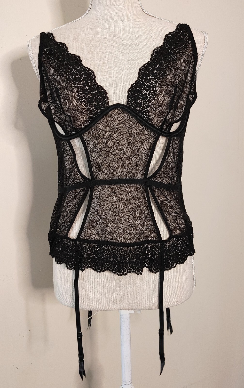 Victoria's Secret Black Lace Corset Garter XL Lingeri… - Gem
