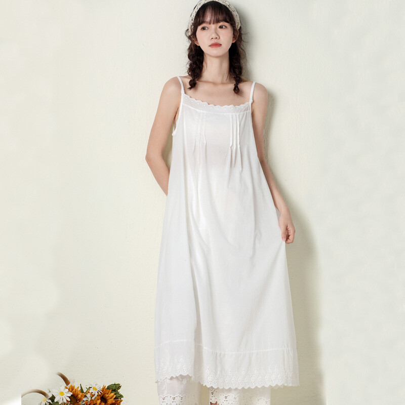 Women Cotton Cami Dress Lace Underdress Embroidery Floral Midi Slip ...