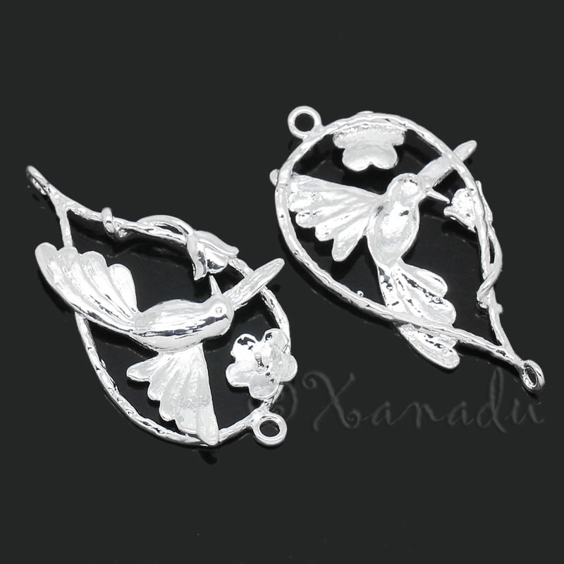 Hummingbird 35mm Silver Plated Flower Connector Pendants C5345 - 2, 5 ...