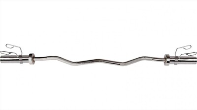Chrome Olympic Curl Bar Barbell Heavy Duty EZ with Spring Collars ...