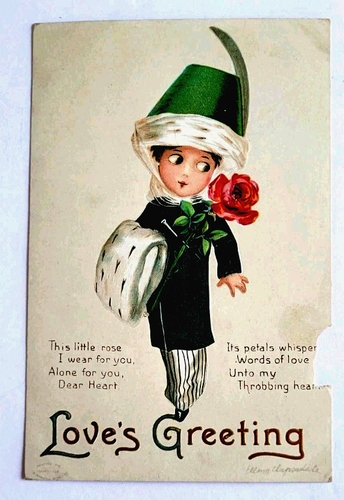Antique Clapsaddle Valentine's Day Postcard Dressed Up Lady w Rose ...