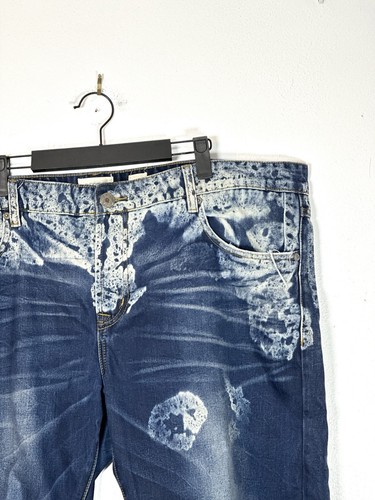 Decibel Mens Cut Off Denim Shorts Distressed Acid Washed W42 Splatter ...
