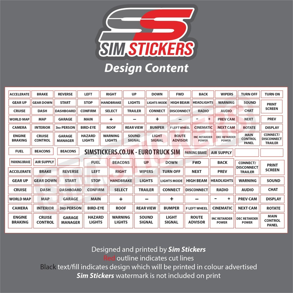 BLACK Stickers for Truck Simulator Button Box/Wheel ET2/ETS BB | eBay UK
