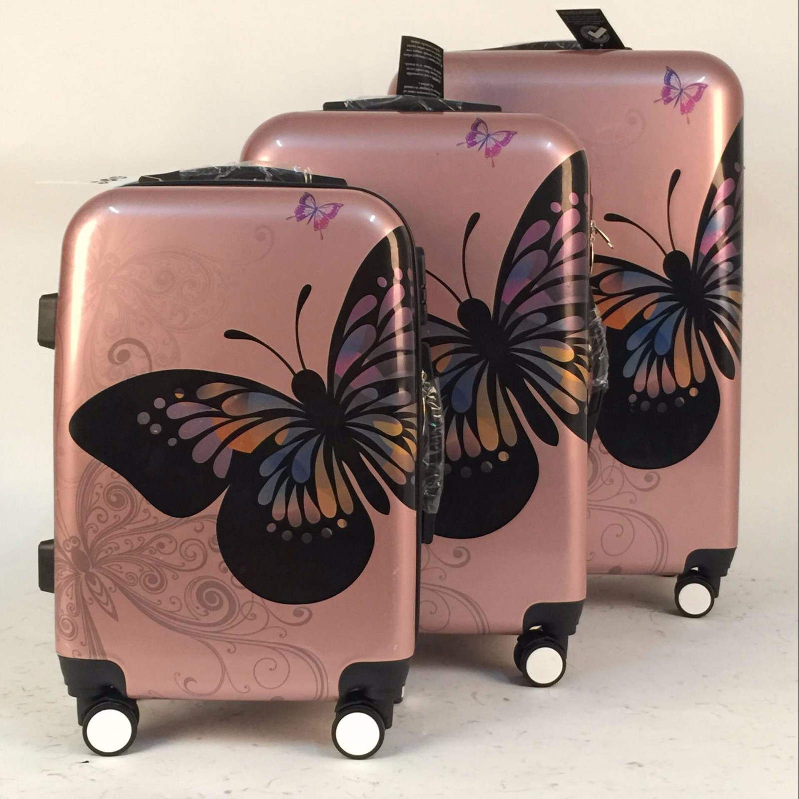 Rose Gold Butterfly 4Wheel Hard Shell Suitcase PC Luggage Trolley Case ...