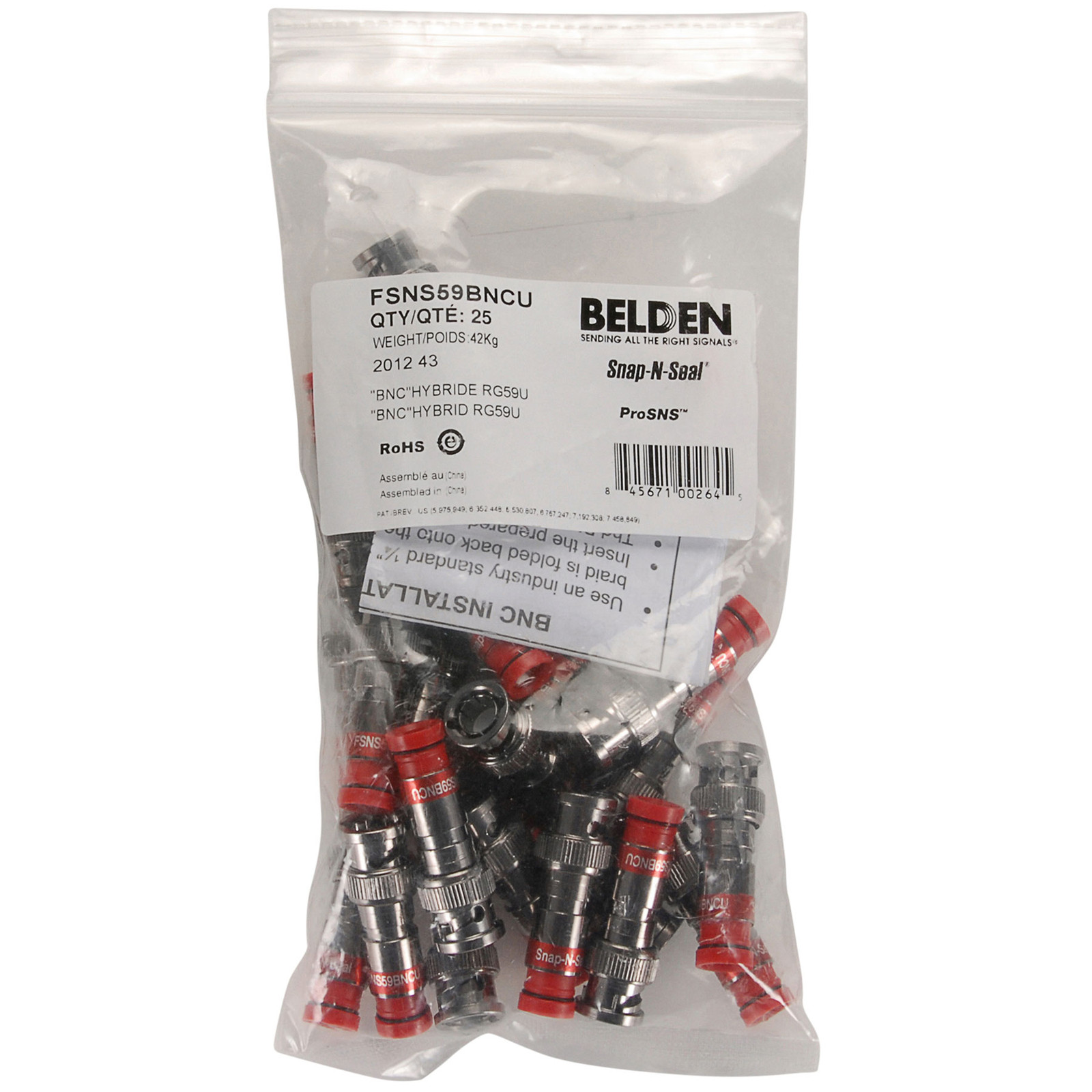 25-Pack Belden FSNS59BNCU ProSNS BNC Compression Connector Male RG-59 ...