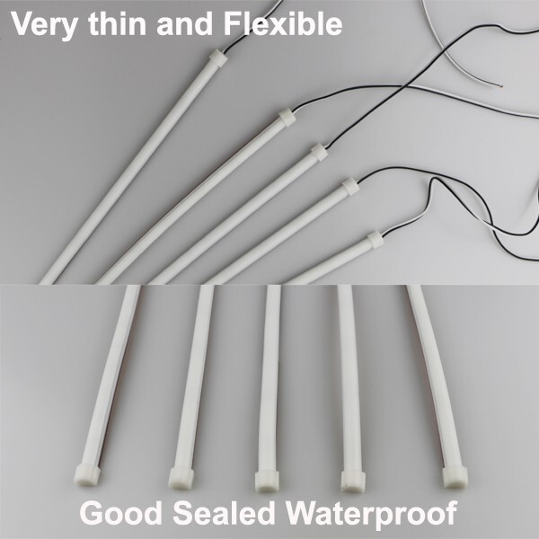 Thin 4X 12V Bright Red 30cm 5Watt Flexible LED Tube Bar Car DRL Tail ...