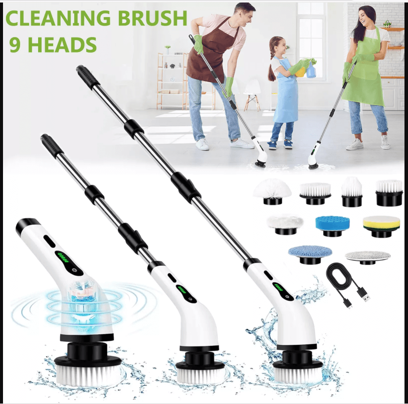 9 in 1 Electric Spin Scrubber Handheld Cleaning Brush Cordless Turbo ...