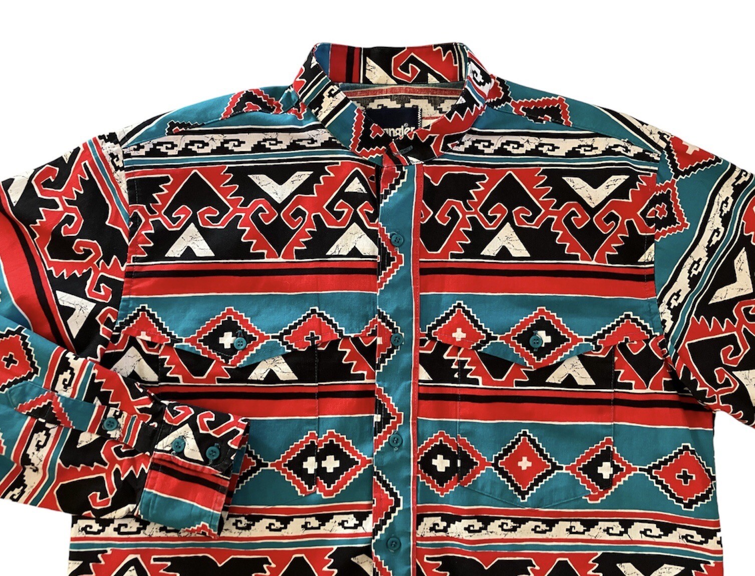 Vintage Wrangler Aztec Western Shirt Mens Size M Red … - Gem