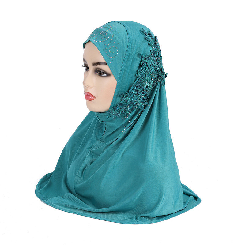 Muslim Girls Hijab Islamic Scarf Lace Applique Shawl Ramadan Prayer ...