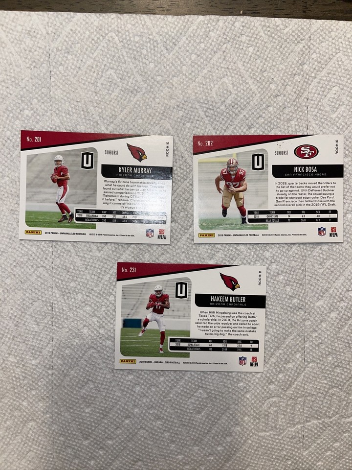 2019 Unparalleled Kyler Murray, Nick Bosa and Hakeem Butler Rookie RC ...
