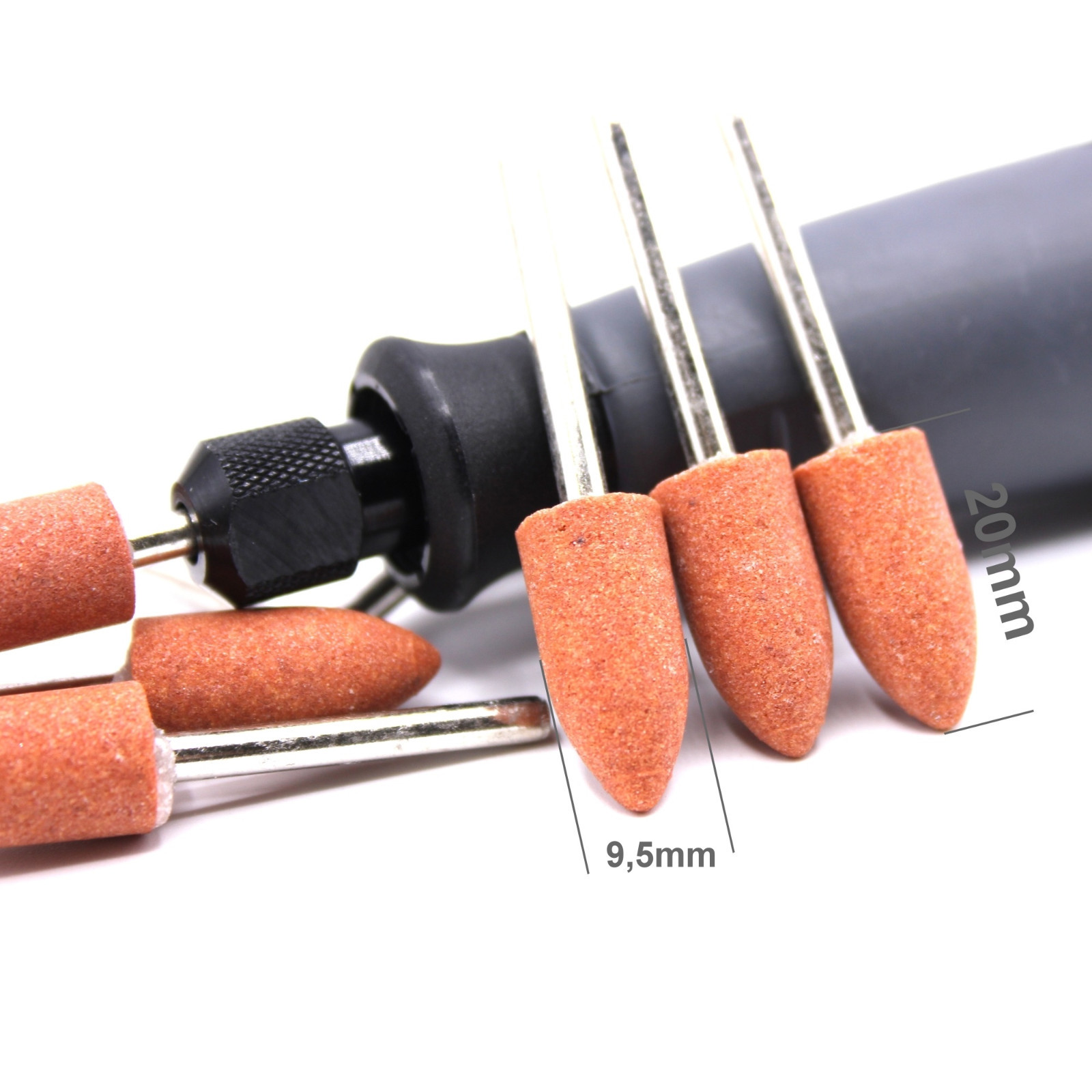 6x Schleifspitze Kegelform [Ø 9,5 x 20 mm] für Dremel, Proxxon ...