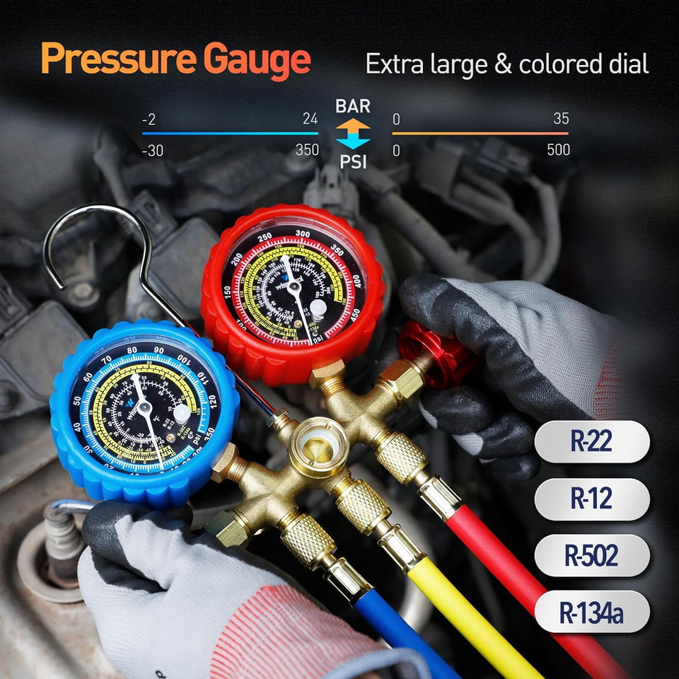 HVAC Kit Manometro Colector Aire Acondicionado Coche Mangueras R134 R22 ...