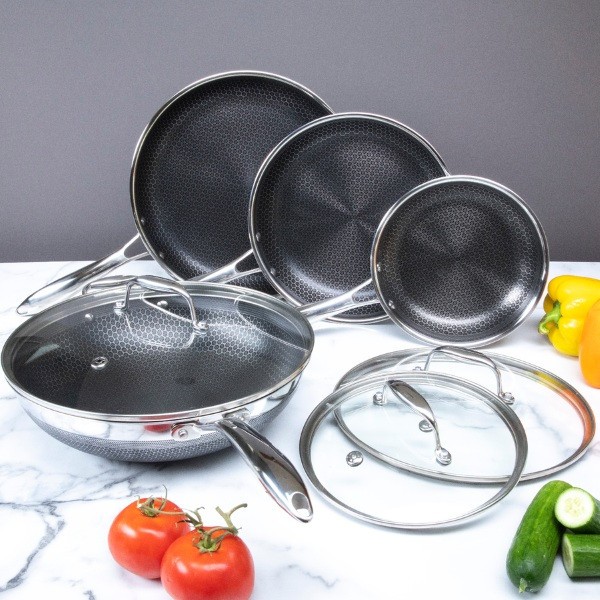 HexClad Hybrid Commercial 7 Piece Cookware Set w/ Lids NonStick New In ...