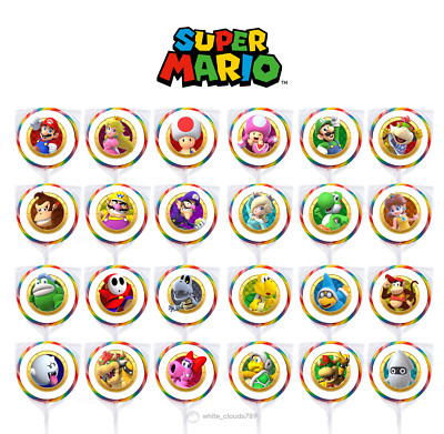 24 Super Mario Brothers Mart Kart 1.67" Sticker Labels for Bag Party ...