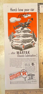 Vintage Print Ad Texaco Marfak Chassis Lube Man Rides on Pillows 1940s ...