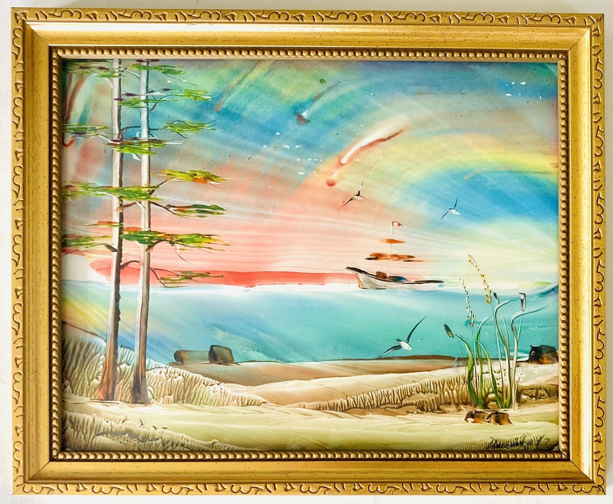 Trippy Beach Painting Psychedelic Beach Sunrise: Abstract Coastal Art"