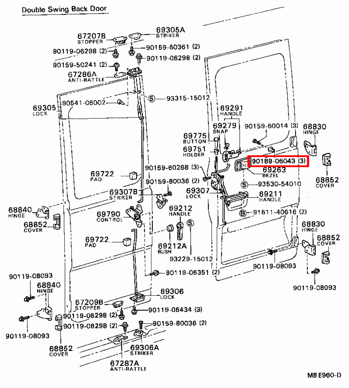 Genuine Toyota Coaster BB36 BB32 BB31 BB30 BB26 Back Inner Door Handle ...