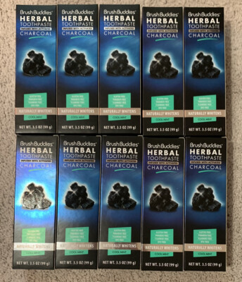 10 Brush Buddies Herbal Toothpaste Infused W/Activated Charcoal Cool ...
