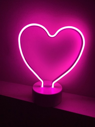 Spritz Faux-Neon LED Heart Sign Tabletop Room Decor Battery Operated ...