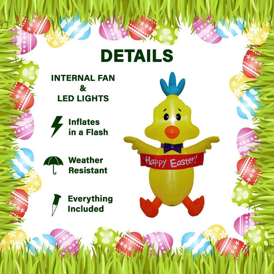 5-Ft. Tall Chick Holding a Happy Easter Banner, Outdoor/Indoor Blow Up ...