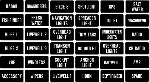 Fishing Boat Instrument Panel decal label or switch or fuse description ...