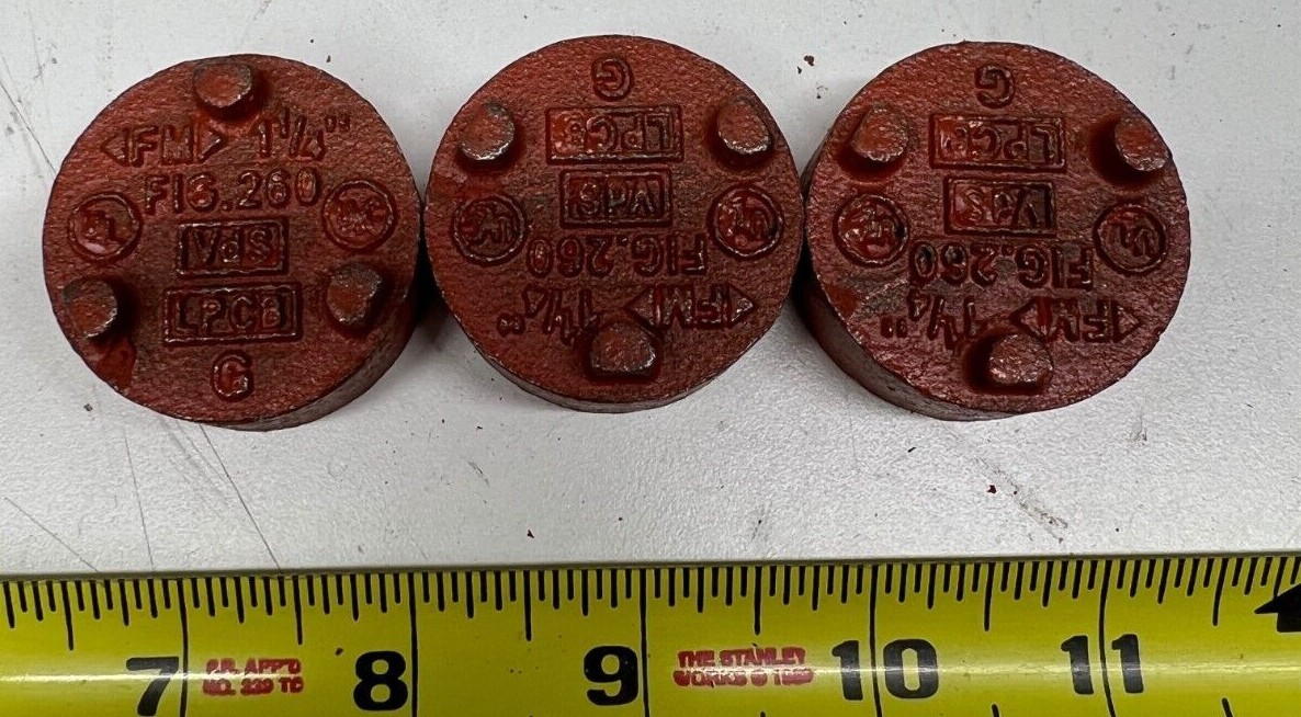 (Lot of 3) 1-1/4" Grinnell G-Fire Fig 260 Grooved End Caps Painted ...