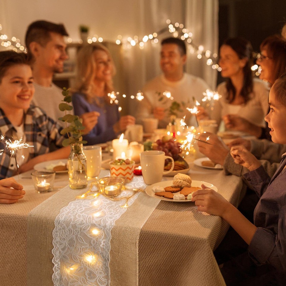 6 Pcs 12" X 108" Burlap Table Runner With Led String Lights Lace Rustic ...