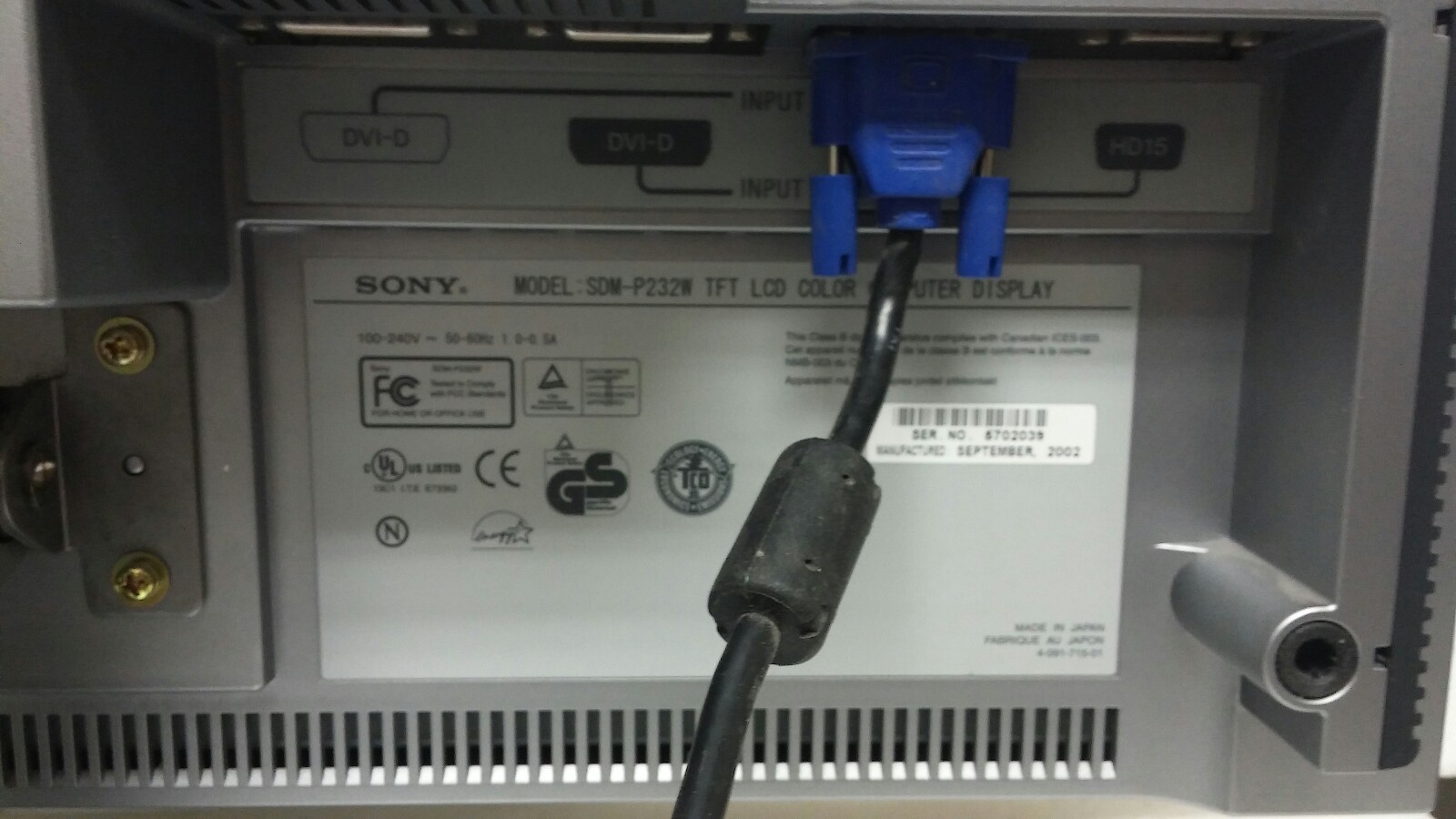 SONY SDM-P232W TFT LCD COLOR COMPUTER DISPLAY WITH FREE SHIPPING! | eBay