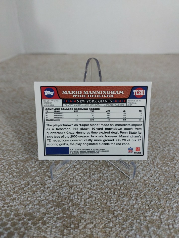 2008 Topps Chrome #TC201 Mario Manningham RC Rookie - New York Giants ...