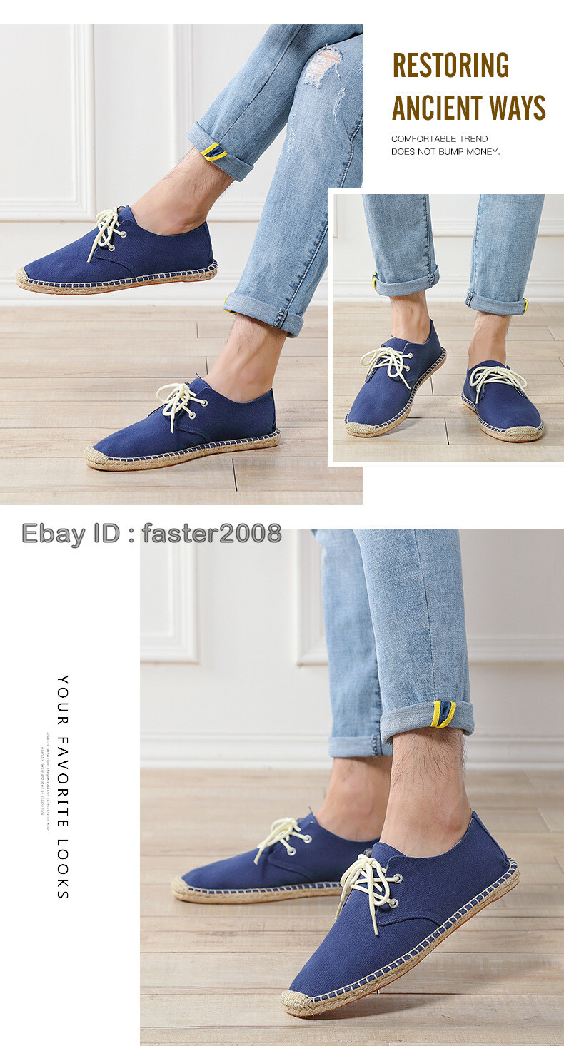 men's Linen canvas linen Lace Up breathable casual solid color shoes 39 ...
