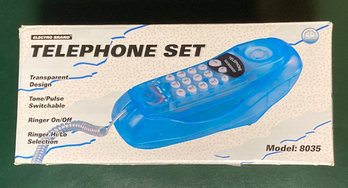 Vintage Electro Brand 80s 90s Blue Transparent Telephone Set New In Box ...