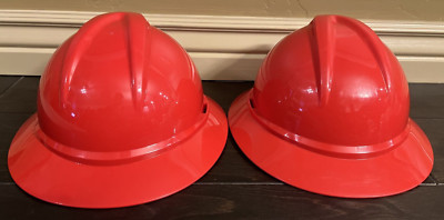 Qty 2 MSA V-Gard Vented Red Hard Hat with Brim | eBay