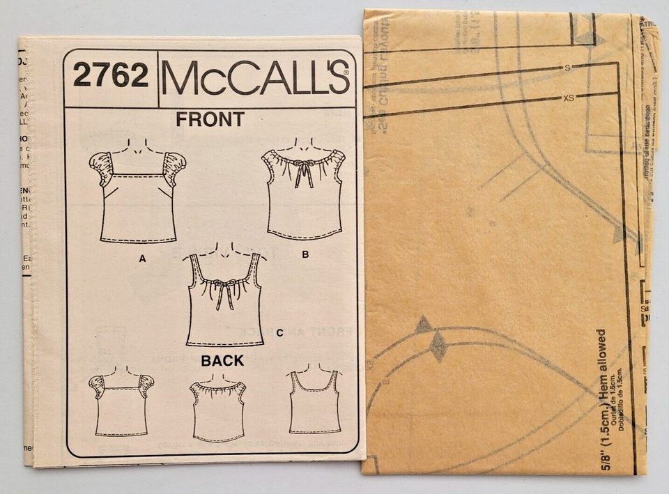 McCalls Sew Pattern 2762 Misses/Petite Peasant & Sleeveless Tops XS-S 4 ...