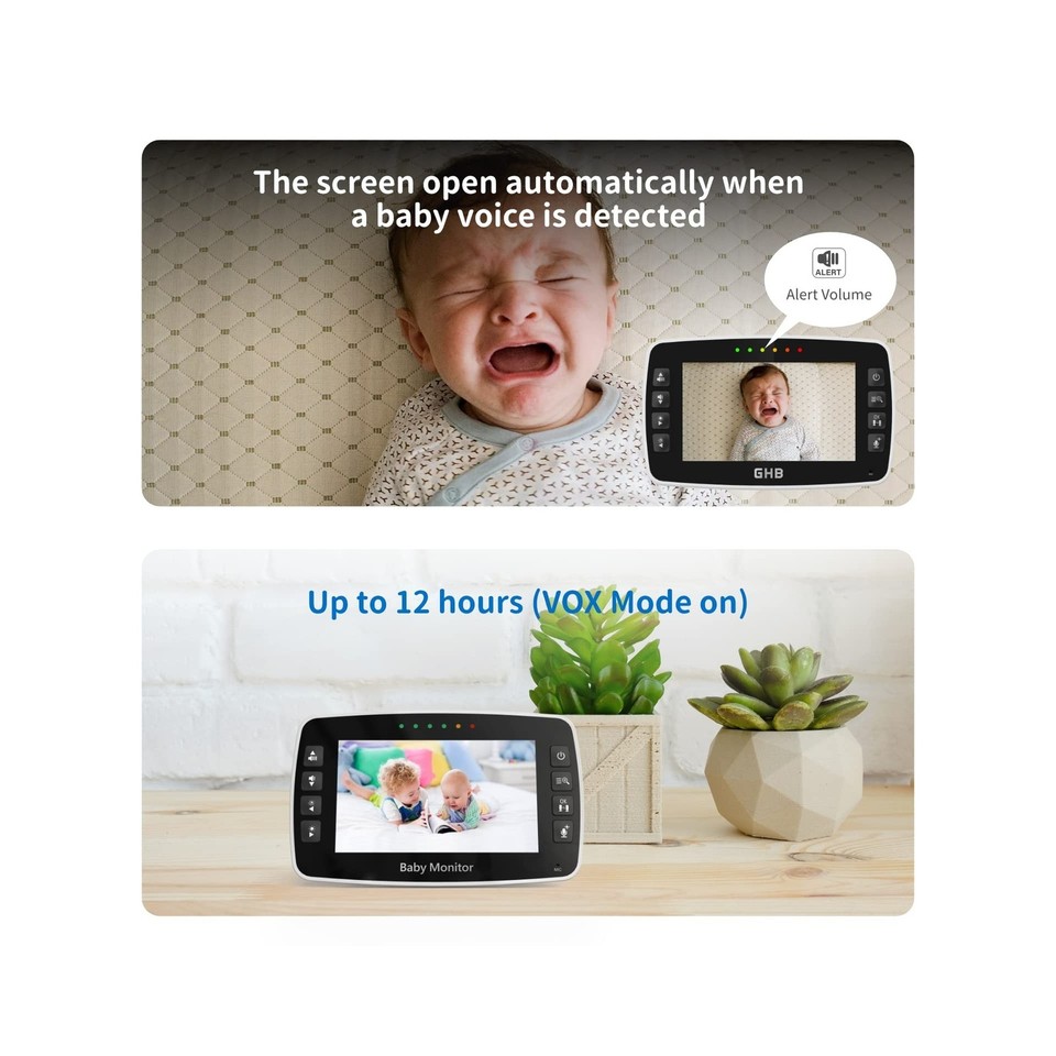 Baby Monitor with 2 Cameras, 4.3" LCD Split-Screen Video Baby Monit ...