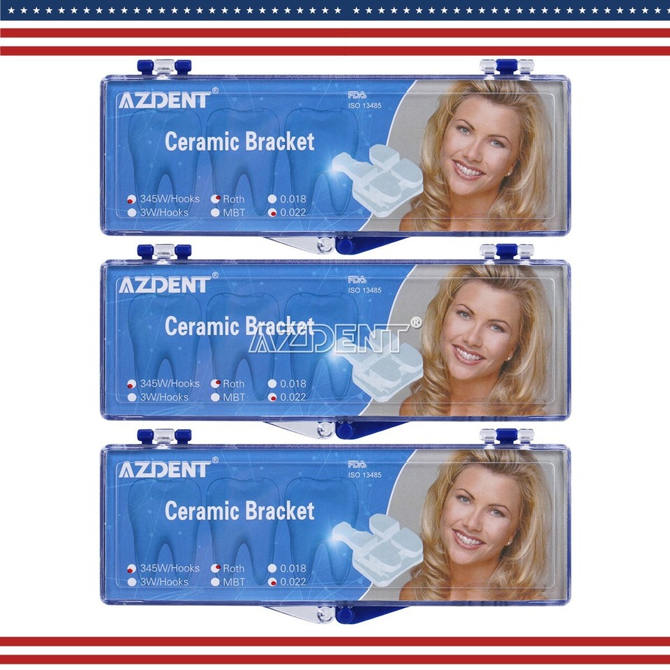 3Pack Dental Ortho Ceramic Brackets Roth Slot 0.022 5*5 345 Hooks ...