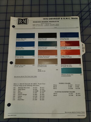 1970 Chevrolet GMC Truck Color Chip Sheet RM | eBay