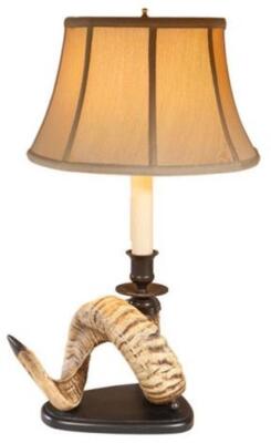 Sculpture Table Lamp Ram Horn Left Facing Hand Painted OK Casting Linen ...