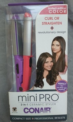 CONAIR MINI PRO 2-in-1 Compact Ceramic Styler Curling Straightener Dual ...