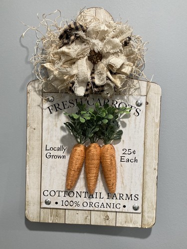 FRESH CARROTS SIGN Wall Art Door Farmhouse Hanger Plaque Easter Prim ...