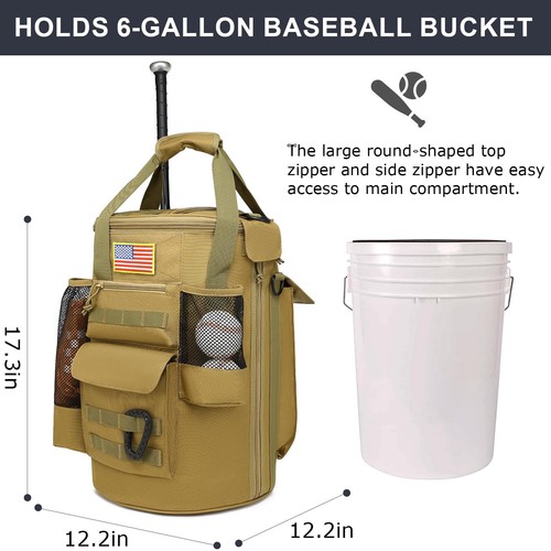Baseball Bucket Bag 6 Gallon Tactical Baseball Coaches Bag Softball ...