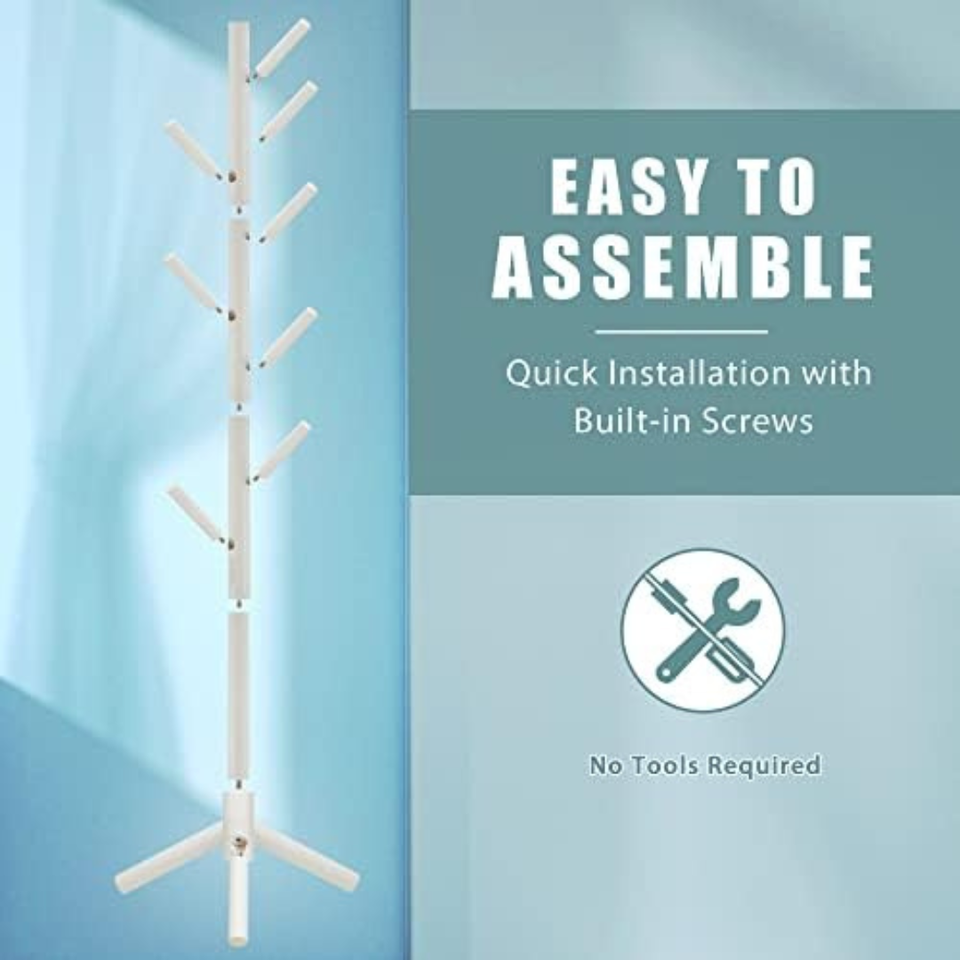 Wooden Coat Rack Stand Free Standing Tree Clothes Hanger Hat Coat Rack 8 Hooks | eBay