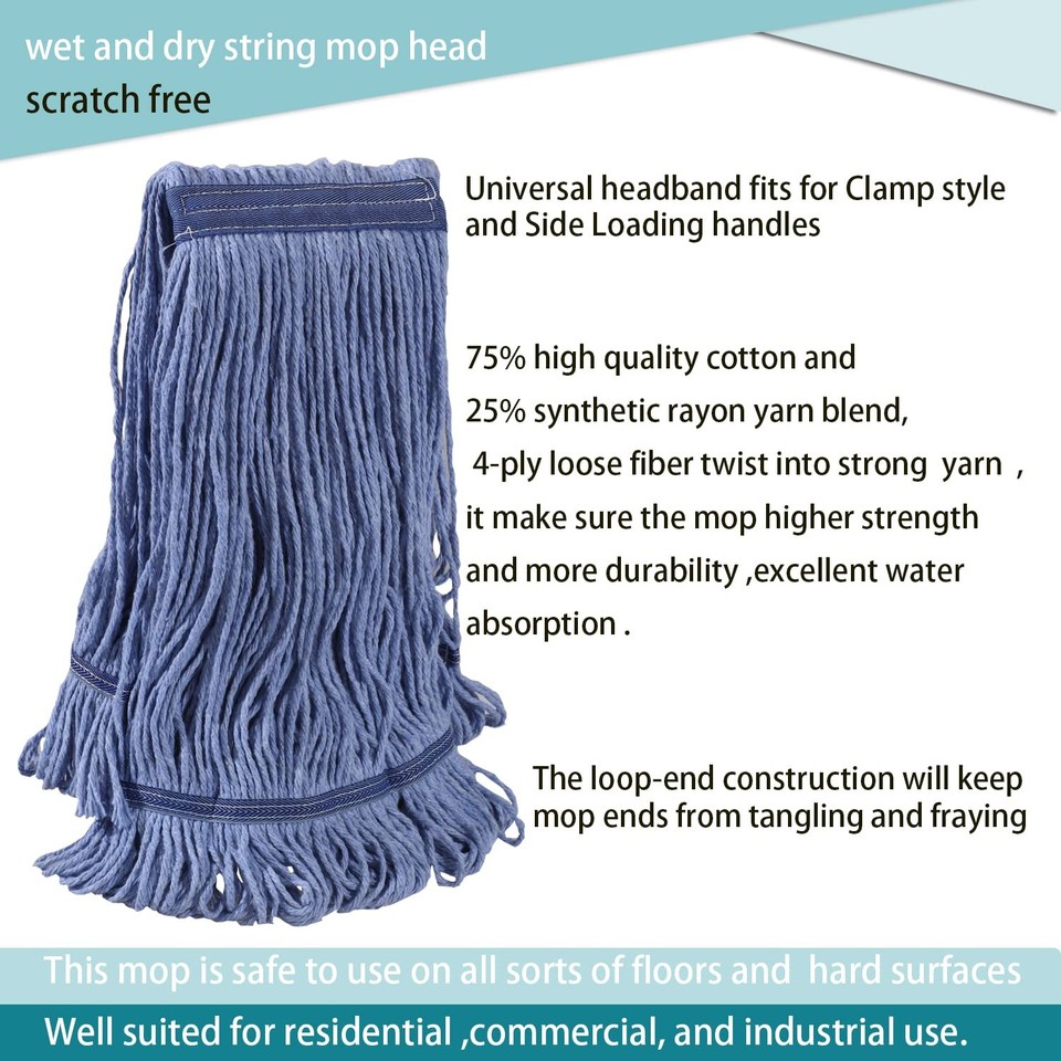 Heavy Duty Commercial Industrial Mop ,58" Looped-End String Wet Cotton ...